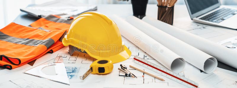 Architectural Designed Blueprint Layout and Engineer Tools on Table ...