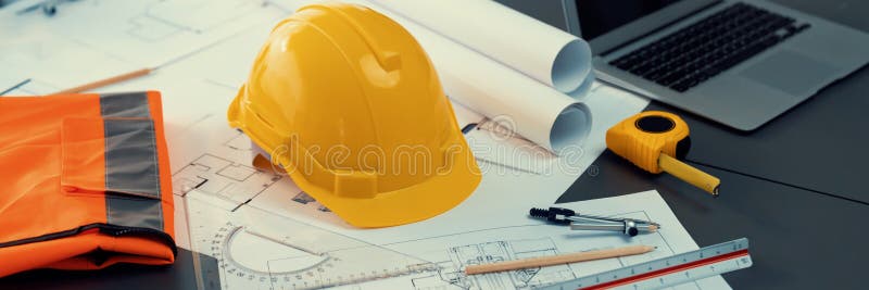 Architectural Designed Blueprint Layout and Engineer Tools on Table ...