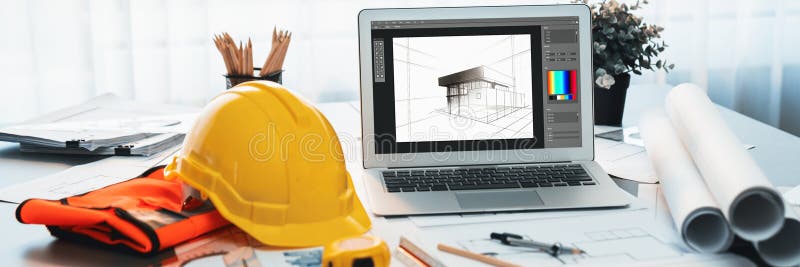 Architectural Designed Blueprint Layout and Engineer Tools on Table ...