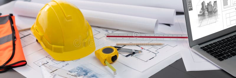 Architectural Designed Blueprint Layout and Engineer Tools on Table ...