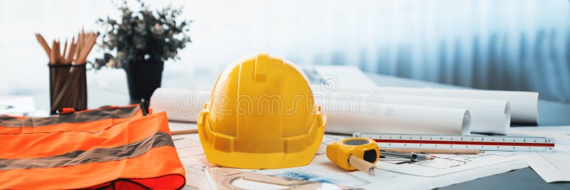 Architectural Designed Blueprint Layout and Engineer Tools on Table ...