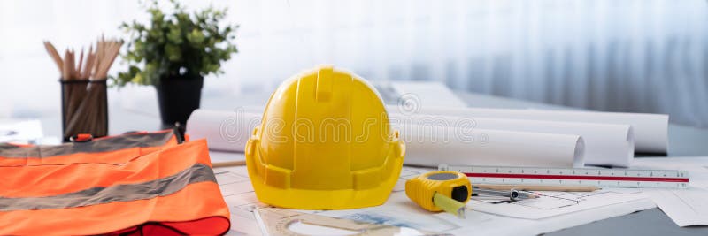 Architectural Designed Blueprint Layout and Engineer Tools on Table ...