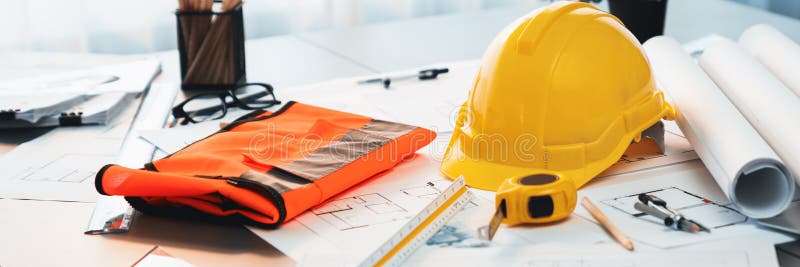Architectural Designed Blueprint Layout and Engineer Tools on Table ...