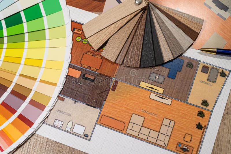 Architectural Designer Works with Color Palette of Samples and Sketch ...
