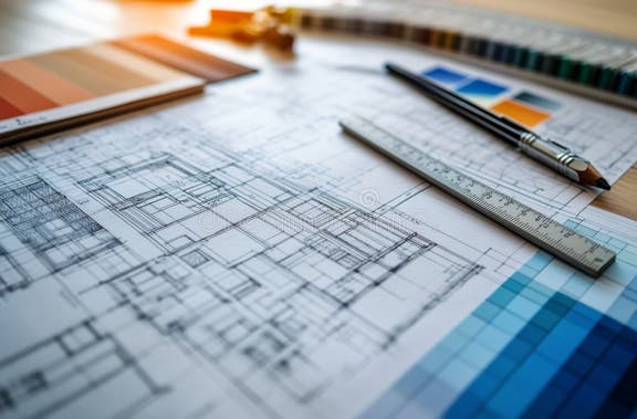 Architectural Designs, Color Palettes, and Materials Arranged on a ...