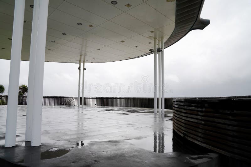 Beachfront Viewing Platform in the Rain Stock Photo - Image of cloudy ...
