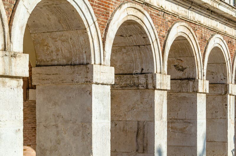 Architectural Detail, Columns and Arches in Aranjuez, Spain Stock Image ...