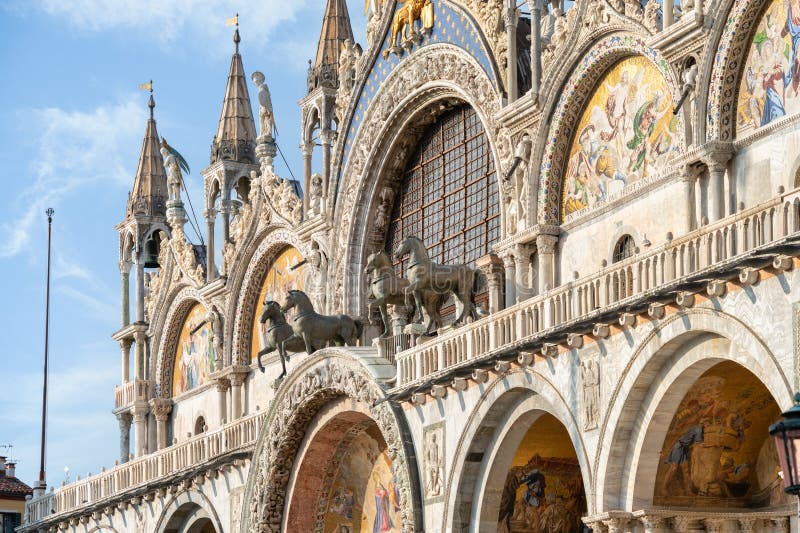 Architectural Detail with the Facade of Saint Marks Basilica in Venice ...