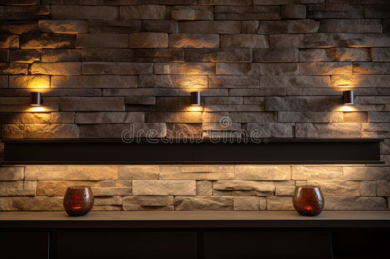 Architectural Detail of Stone Brick Wall with Embedded Led Lighting ...