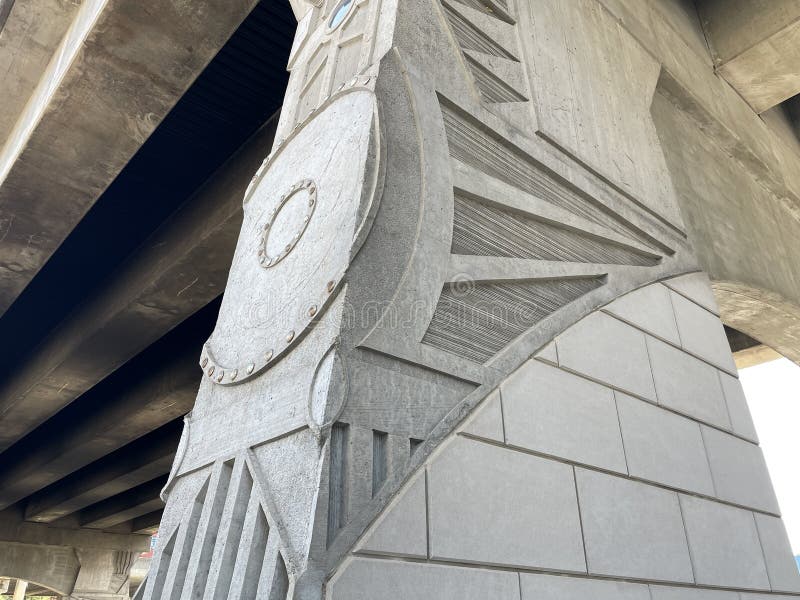 Architectural Detail of Train-Inspired Bridge Column Stock Image ...