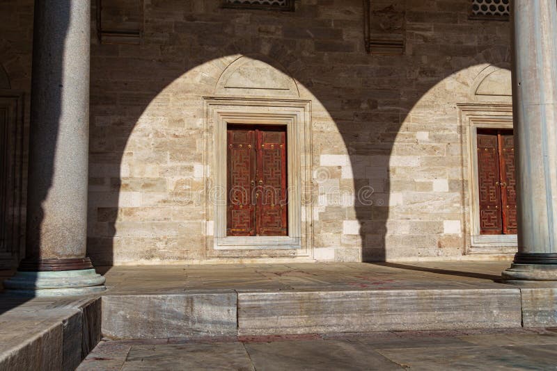 Architectural Details in the Courtyard of the Mosque, Doors, Columns ...