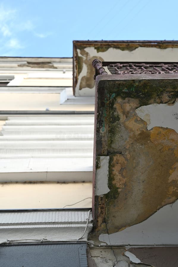 Architectural Details of a Weathered Building Captured from a Low Angle ...