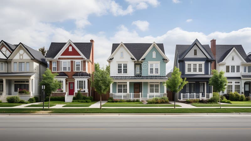 Architectural Diversity in a Suburban Neighborhood Stock Illustration ...