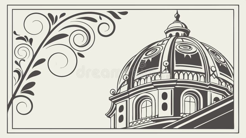 Architectural Dome Illustration with Decorative Corner Scroll Elements ...