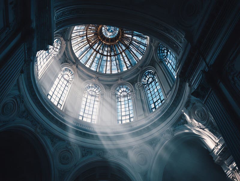 Architectural Dome with Windows and Light Rays Stock Illustration ...