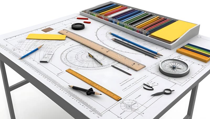 Architectural Drafting Table with Comprehensive Design Tools and ...