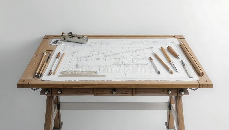 Architectural Drafting Table with Tools and Blueprint: a Detailed View ...