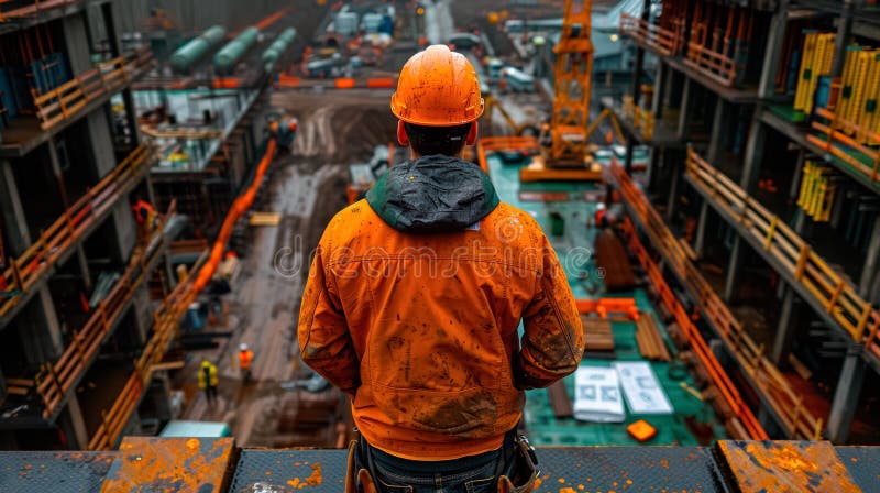 Architectural Draftsman Stands in Front of Plans on Construction Site ...
