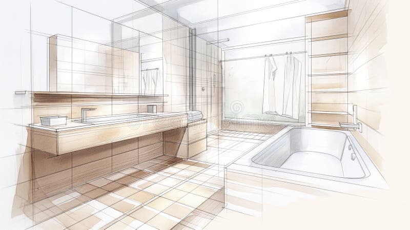 Architectural Drawing of a Bathroom Design Interior Stock Illustration ...