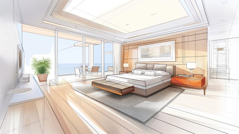 Architectural Drawing of a Bedroom Design Interior Stock Illustration ...
