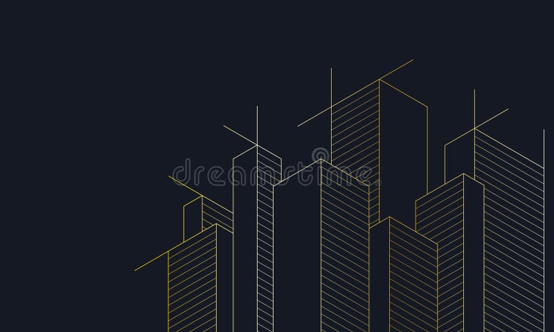 Architectural Drawing with Building Construction of Golden Color ...