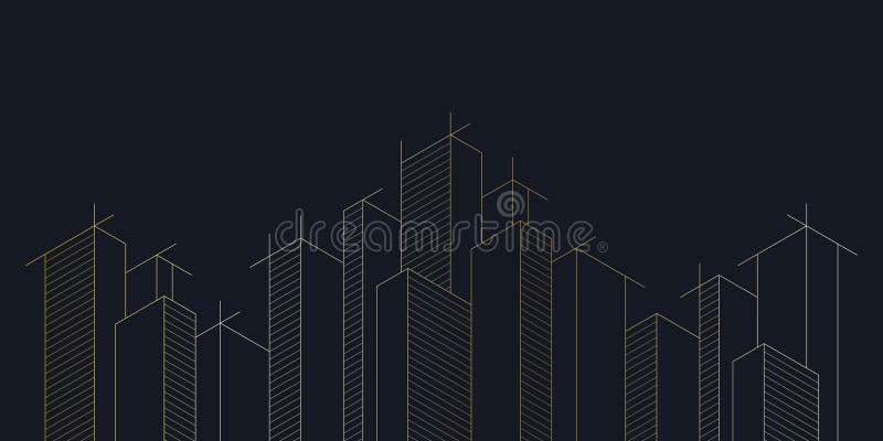 Architectural Drawing with Building Construction of Golden Color ...