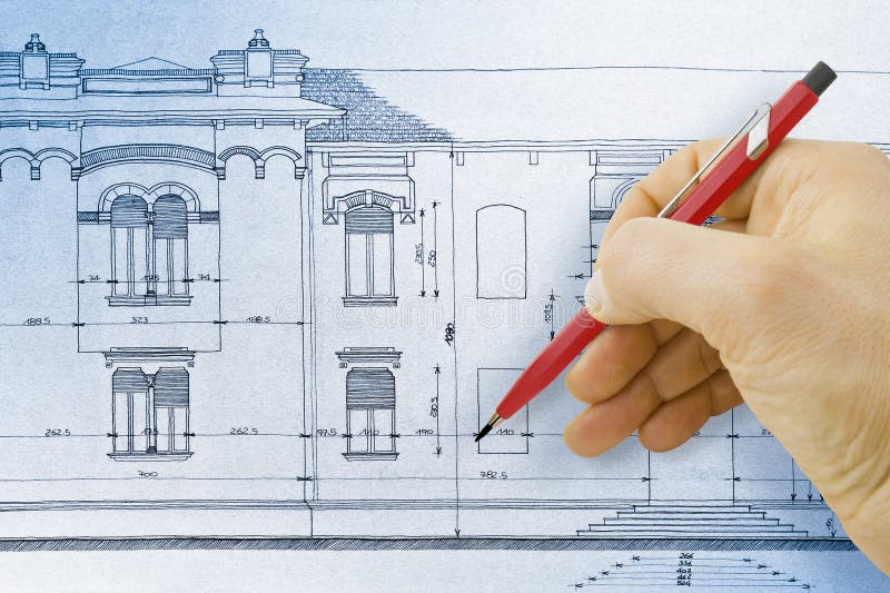 Architectural Drawing with Building Elevation Relief of an Old Building ...