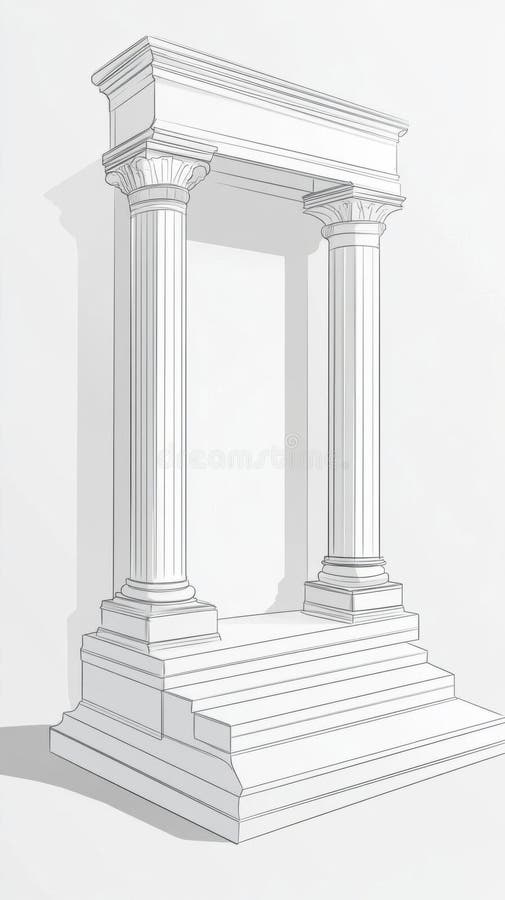 Architectural Drawing of a Classical Structure with Two Columns and a ...