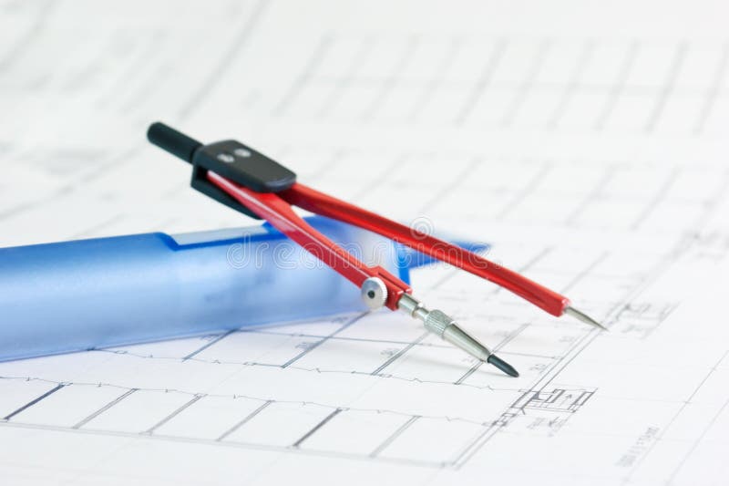 Architectural Drawing and Compass Stock Image - Image of designer ...