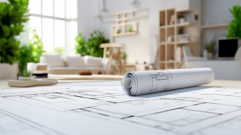 Architectural Drawing Design Plan Blueprint on the Table in the Home ...