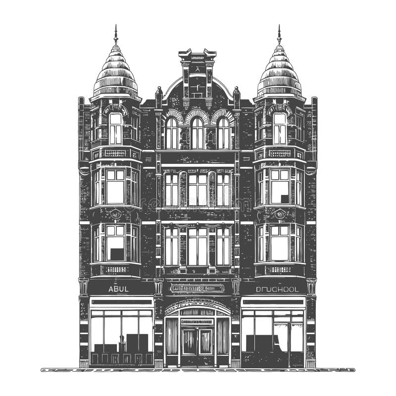 Elegant Vintage Building, Architectural Sketch, Hand-Drawn Illustration ...