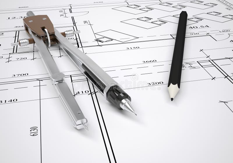 Architectural Drawing And Engineering Tools Stock Illustration ...