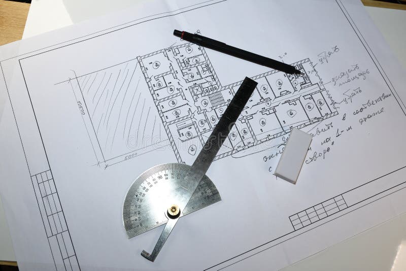 Architectural Drawing of the Floor Plan with Notes Stock Image - Image ...