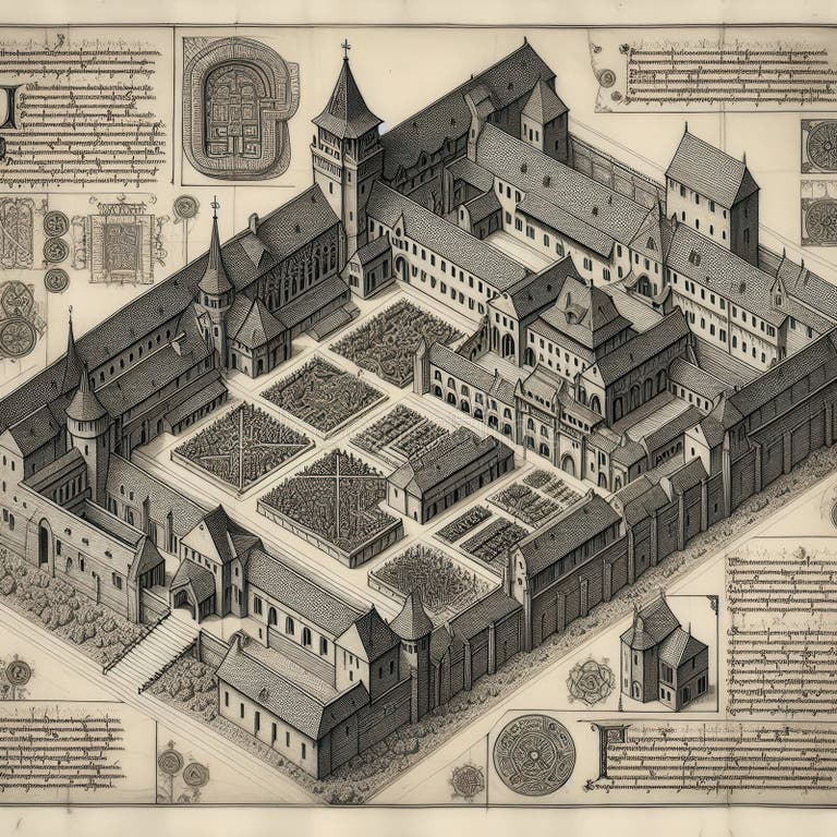 Architectural Drawing of Historic Monastic Complex Stock Illustration ...