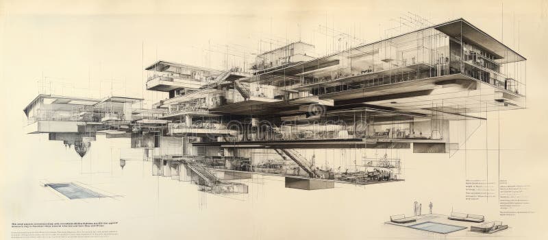 ARCHITECTURAL DRAWING of a MULTI-LEVEL STRUCTURE with INDOOR and ...