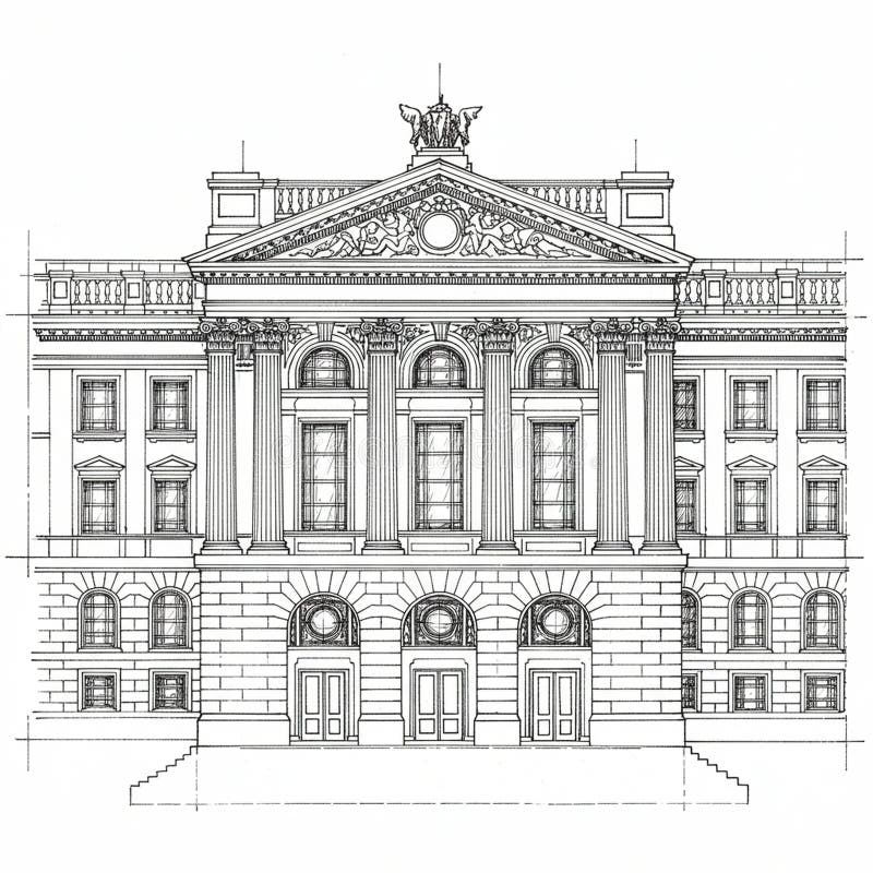 Neoclassical Building with Grand Pillars and Symmetrical Design in the ...