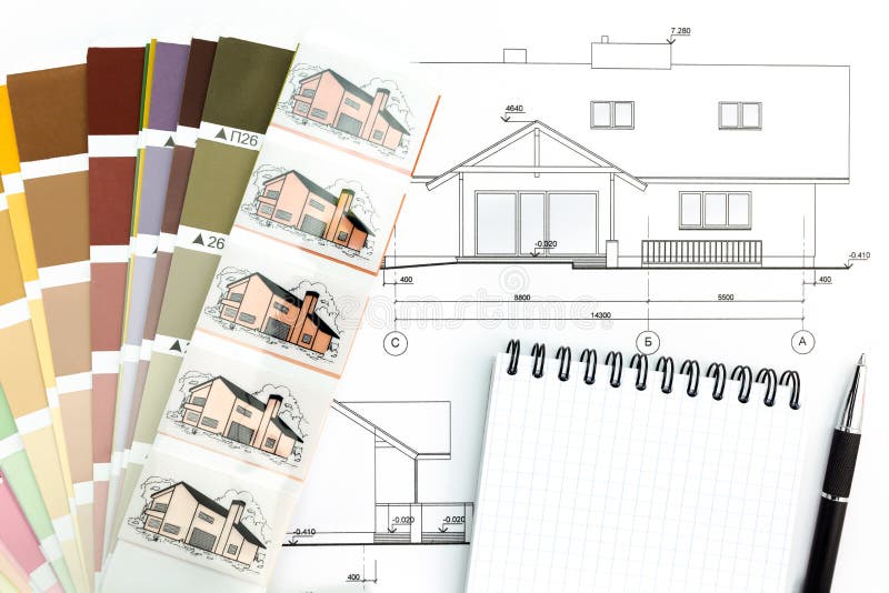 Architectural Drawing with Notepad Stock Photo - Image of occupation ...