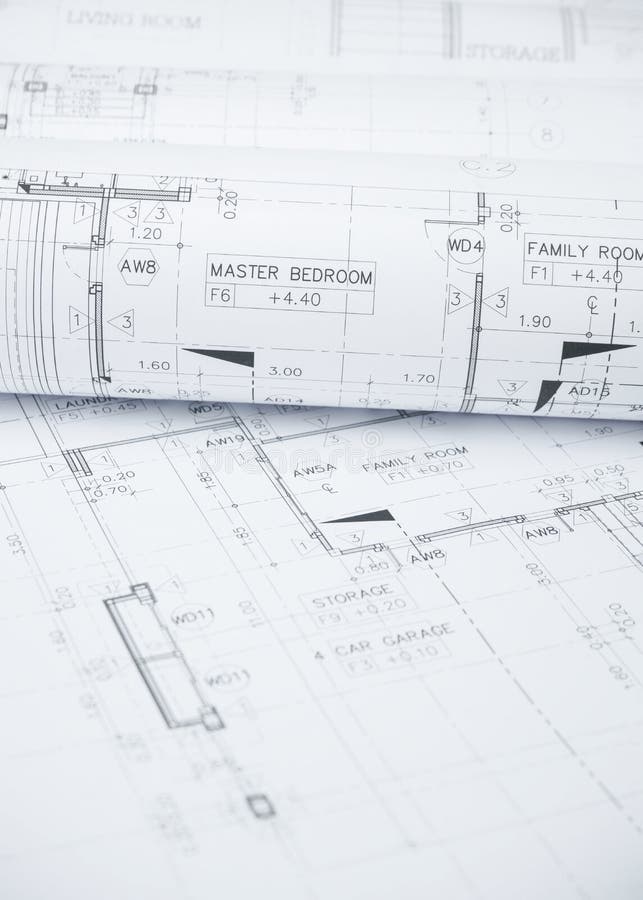 Architectural Drawing Paper Rolls of a Dwelling Stock Image - Image of ...