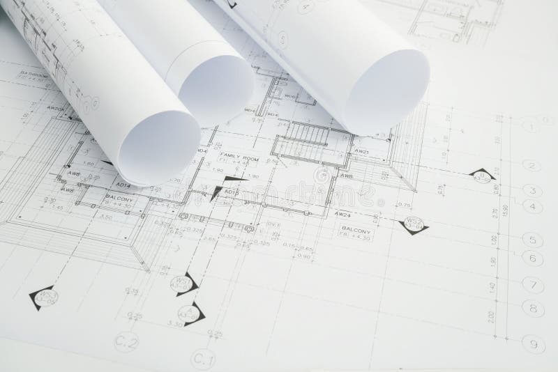 Architectural Drawing Paper Rolls of a Dwelling for Construction Stock ...