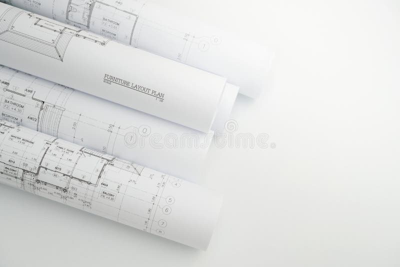 Architectural Drawing Paper Rolls of a Dwelling Stock Image - Image of ...