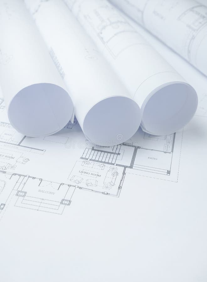 Architectural Drawing Paper Rolls of a Modern Dwelling for Construction ...