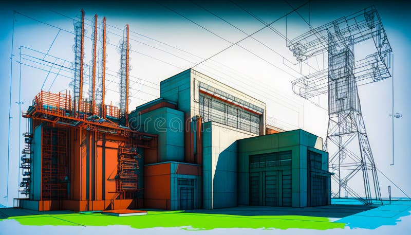 An Architectural Drawing of Power Plant. Generative AI Stock ...