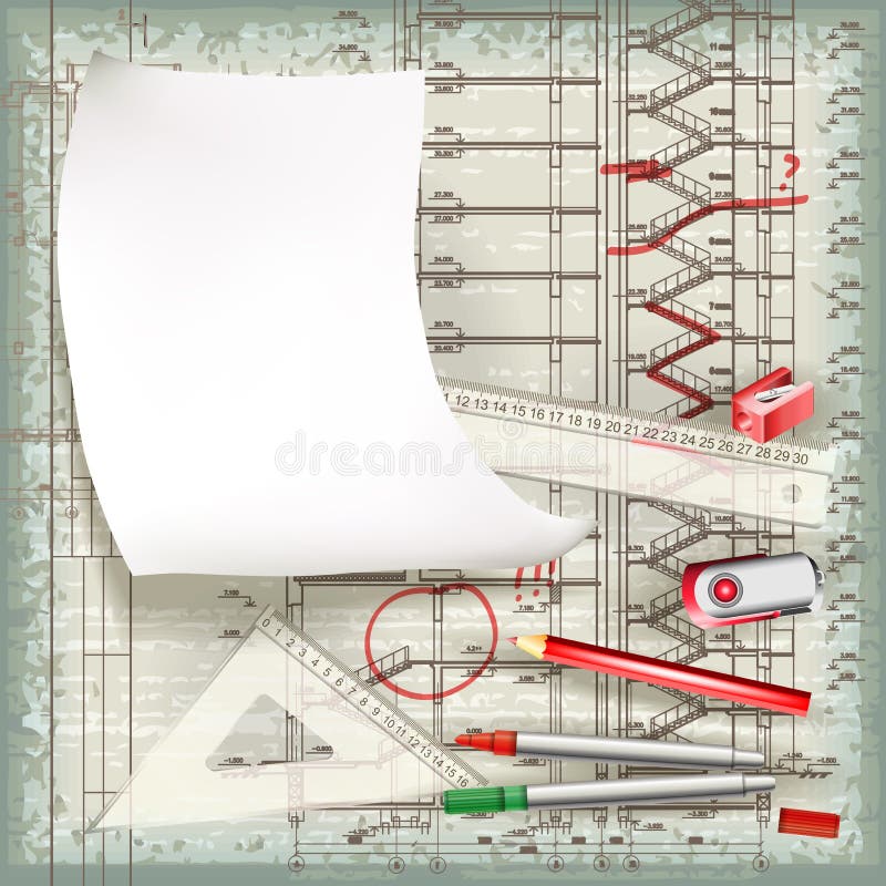 Architectural Drawing in the Process of Correction Stock Vector ...