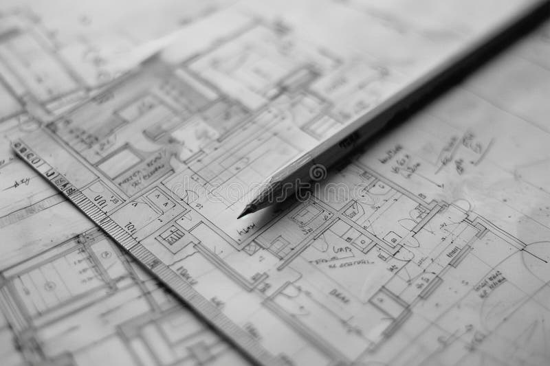 Architectural Drawing with a Ruler and Pencil Stock Illustration ...