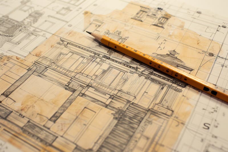 Architectural Drawing with a Ruler and Pencil Stock Illustration ...