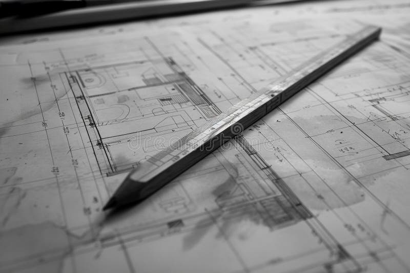 Architectural Drawing with a Ruler and Pencil Stock Illustration ...