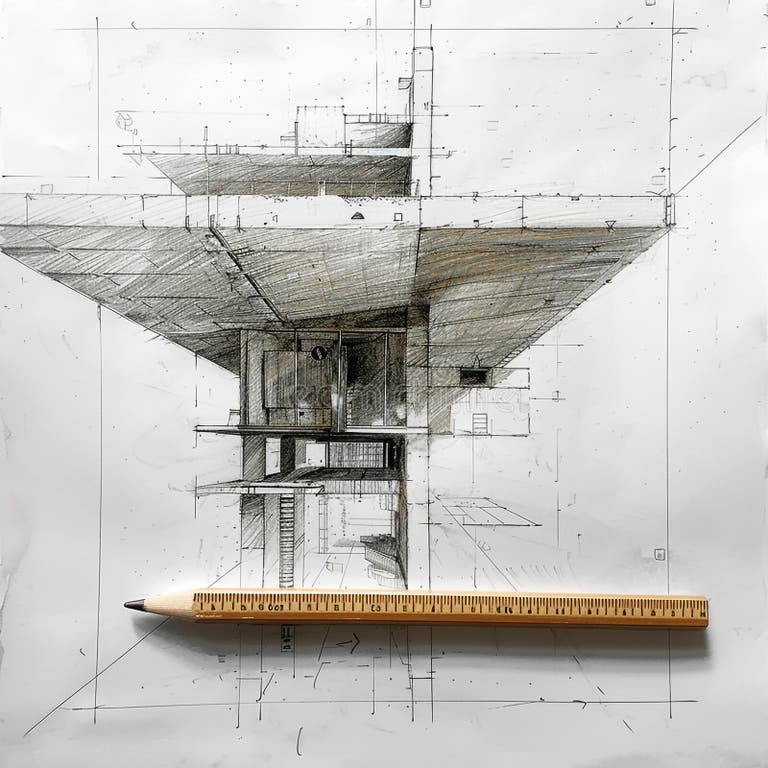 Architectural Drawing with a Ruler and Pencil Stock Illustration ...