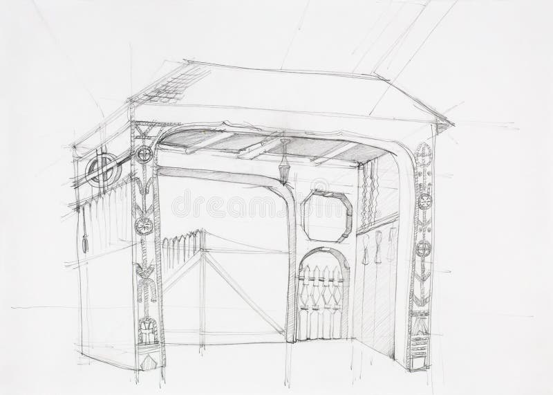 Architectural Drawing of Rustic Gate Stock Illustration - Illustration ...