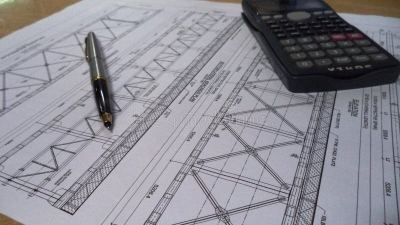 Architectural Drawing, Scientific Calculator and a Ball Point Pen Stock ...