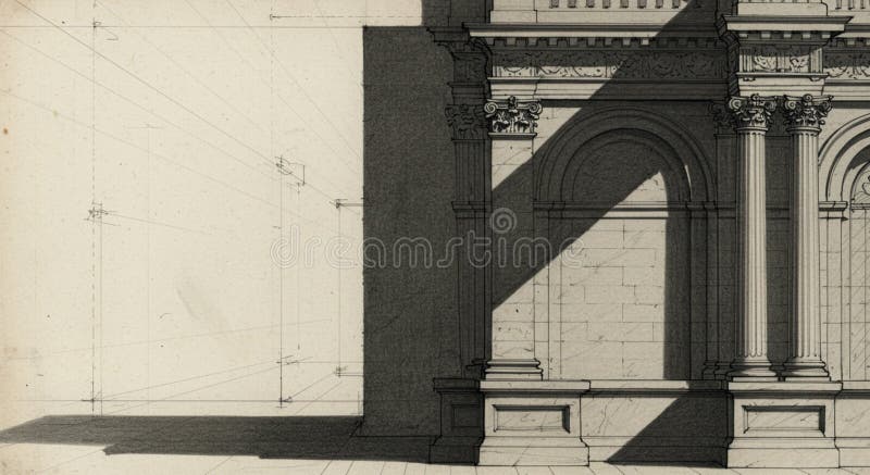 Architectural Drawing Showcasing a Classical Structure with Ornate ...